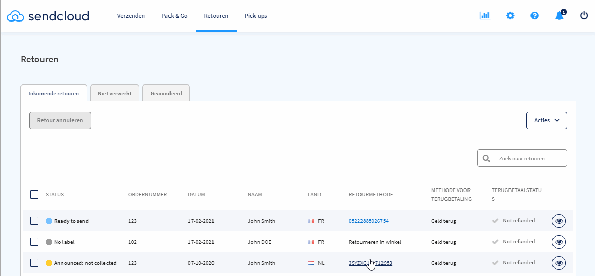 Verwerk je retourzendingen – Sendcloud Helpcenter